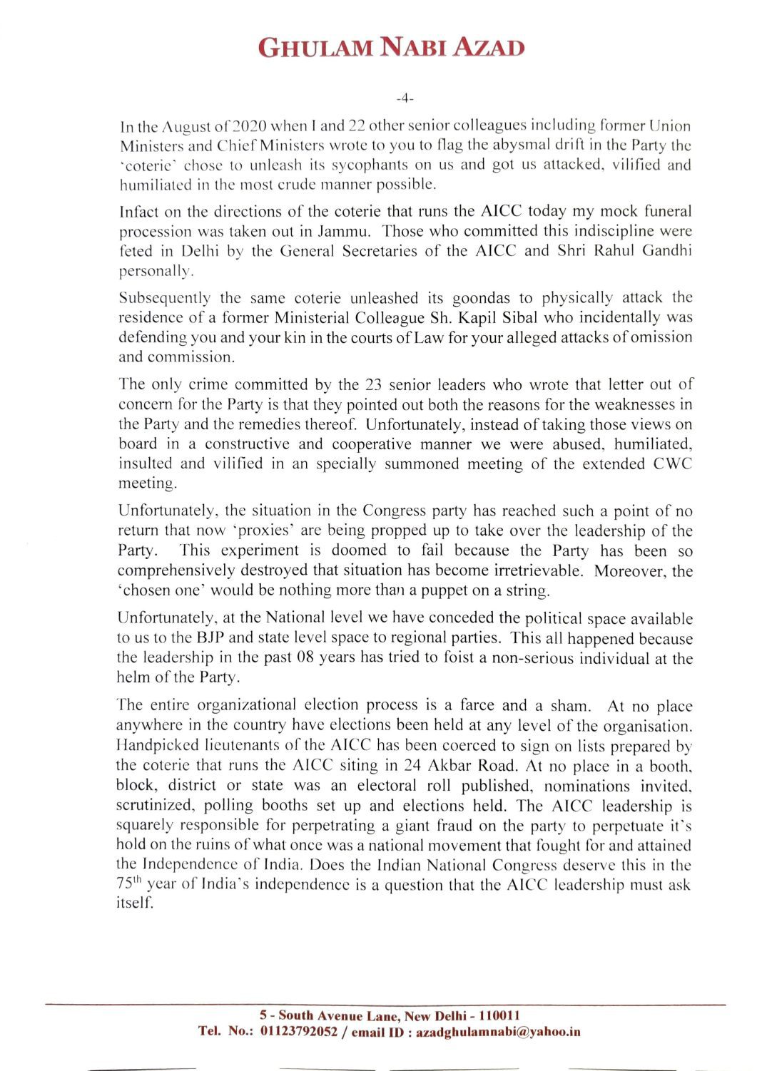 Ghulam Nabi Azad quits Congress; targets Rahul's 'childish behaviour ...