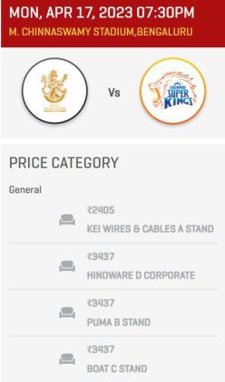 IPL 2023 | RCB vs CSK tickets: Only 1 stand available online; box ...