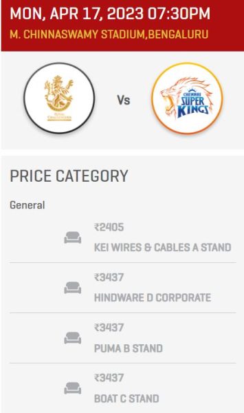 IPL 2023 | RCB vs CSK tickets: Only 1 stand available online; box ...