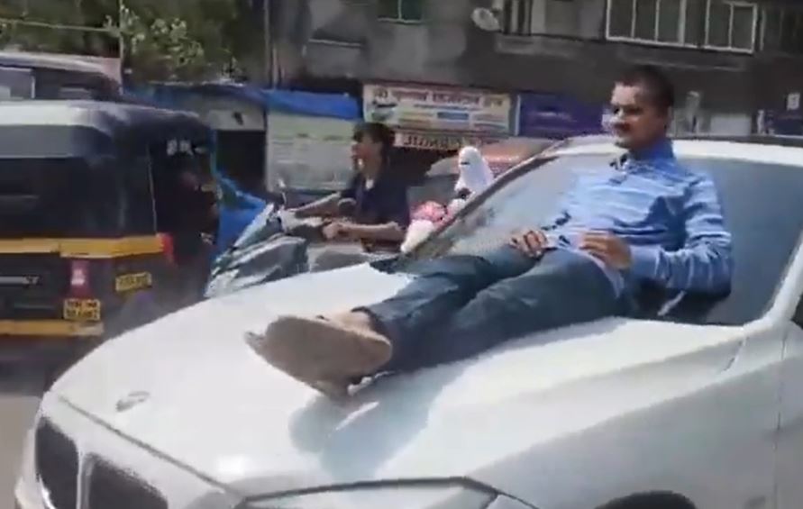 Watch: Mumbai teen drives father’s car with man on bonnet